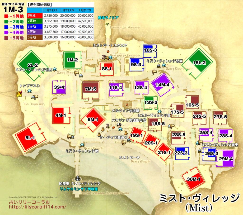 [FF14]ミスト・ヴィレッジおすすめ物件（景観・利便性）便利MAP付 | 占いリリーコーラル｜FINALFANTASYXIV