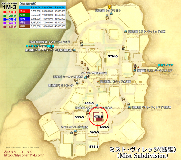 [FF14]ミスト・ヴィレッジおすすめ物件（景観・利便性）便利MAP付 | 占いリリーコーラル｜FINALFANTASYXIV
