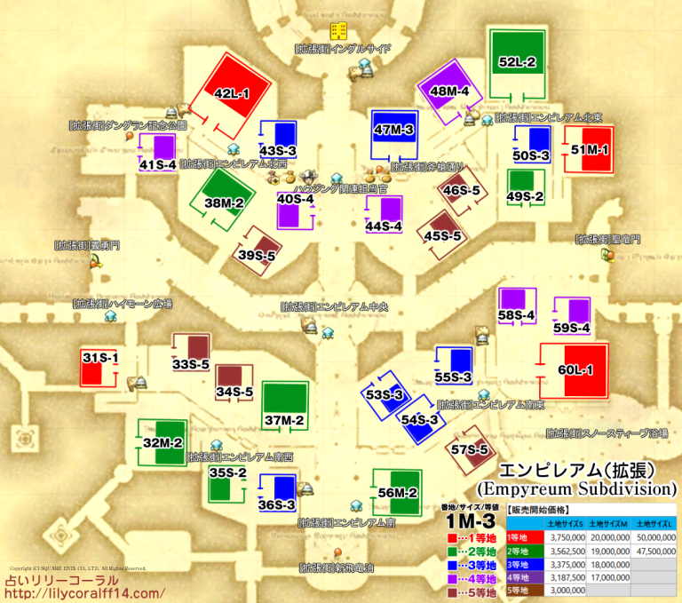 [FF14]4都市+エンピレアム（Empyreum）の価格も等地も全部のせ！ハウジング便利MAP[拡張街対応] | 占いリリーコーラル ...